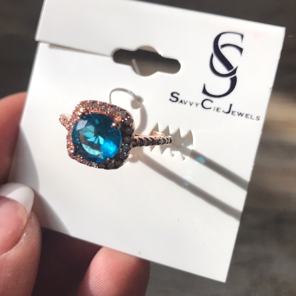 Savvy Cie | Jewelry | Savvy Cie 8k Gold Blue Topaz Ring | Poshmark